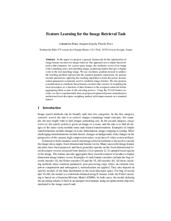(PDF) Feature Learning for the Image Retrieval Task