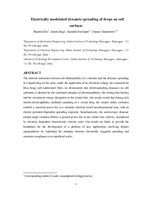 (PDF) Dynamic electrowetting of sessile drops on soft surfaces