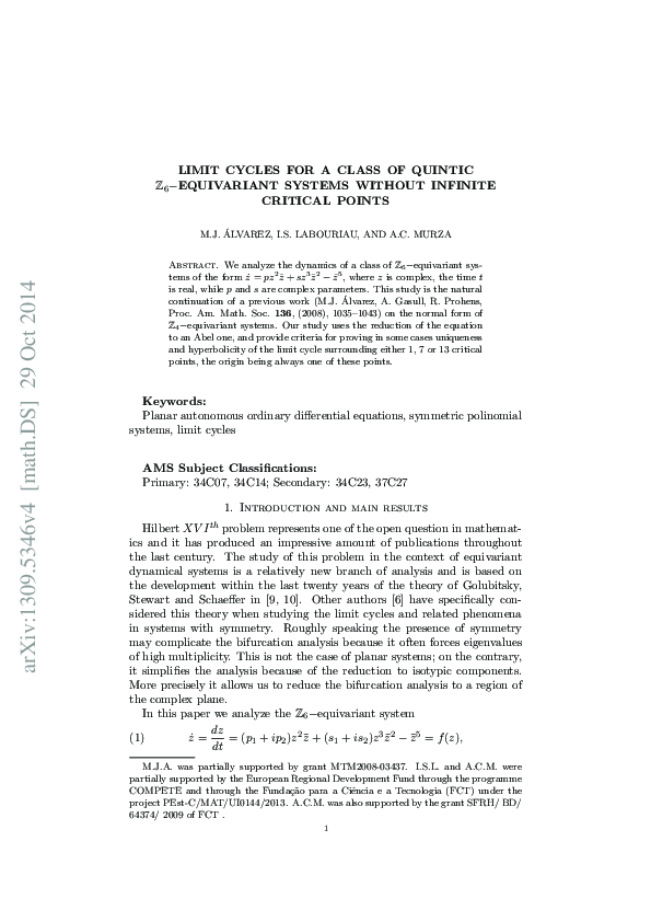 (PDF) Limit cycles for a class of quintic $\mathbb{Z}_6-$equivariant systems without infinite ...
