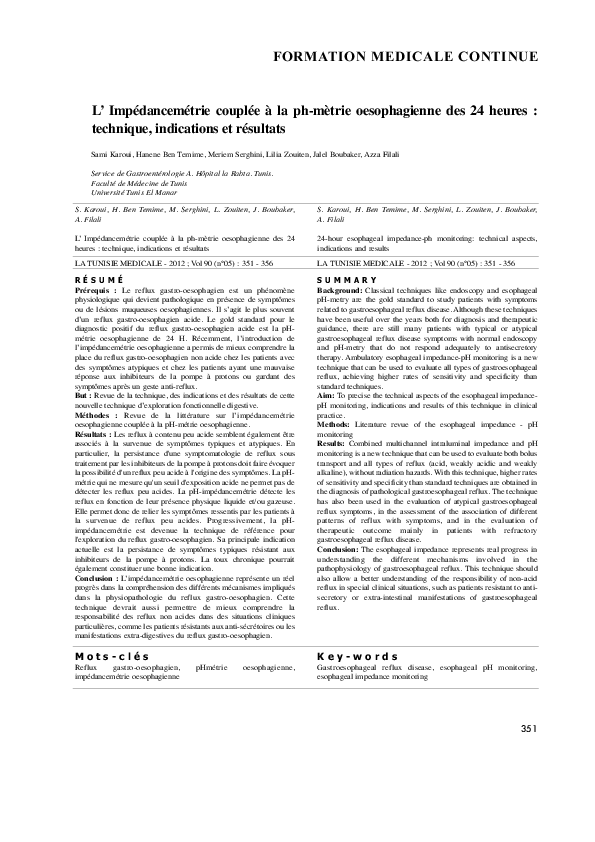 (PDF) L' Impédancemétrie couplée à la ph-mètrie oesophagienne des 24 ...