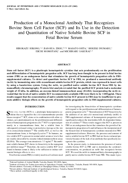 (PDF) Production of a Monoclonal Antibody That Recognizes Bovine Stem ...
