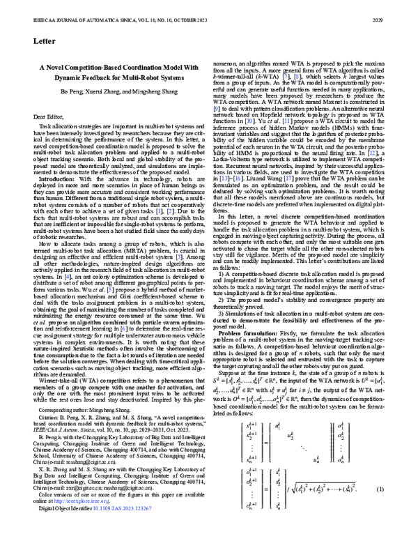 (PDF) A Novel Competition-Based Coordination Model With Dynamic Feedback for Multi-Robot Systems
