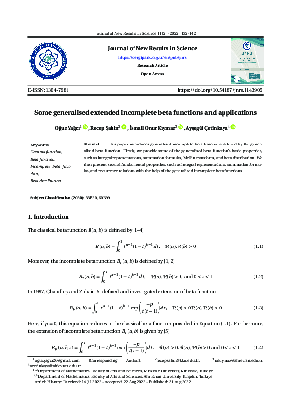 Pdf Some Generalised Extended Incomplete Beta Functions And Applications 
