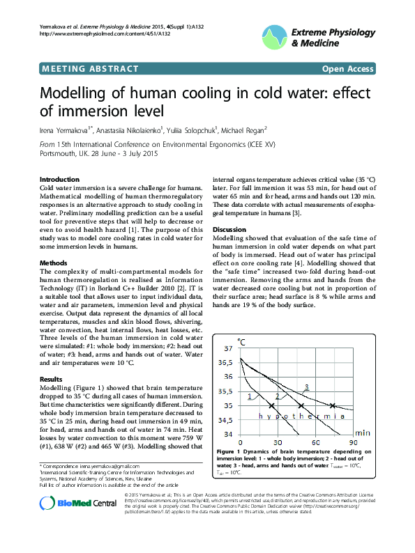 (PDF) Modelling of human cooling in cold water: effect of immersion level