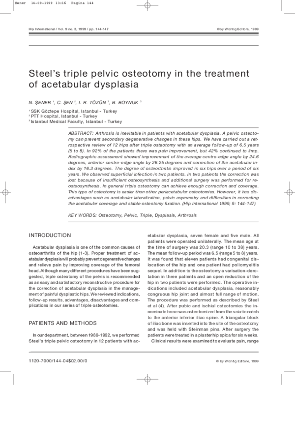 Steel's Triple Pelvic Osteotomy in the Treatment of Acetabular Dysplasia