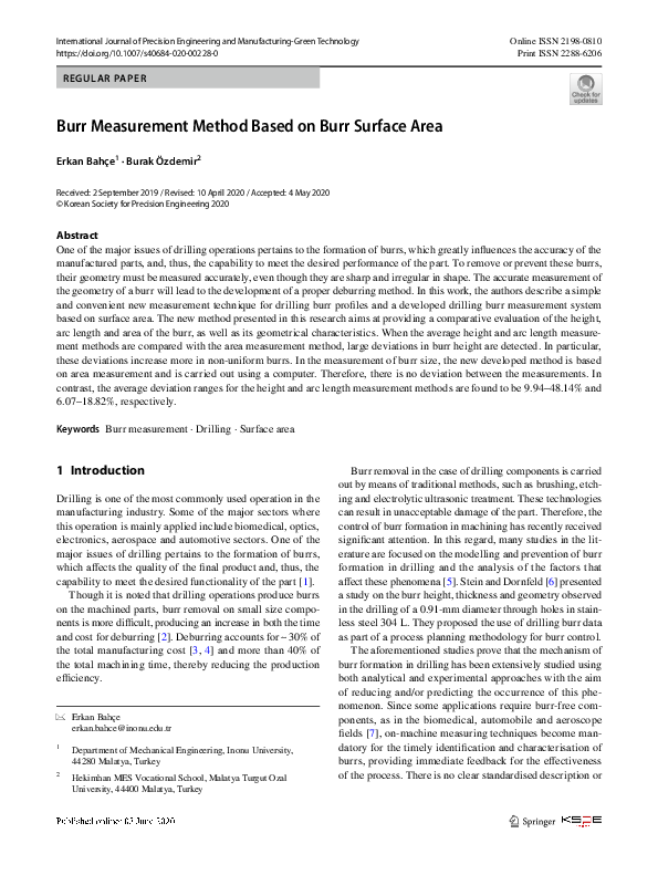 (PDF) Burr Measurement Method Based on Burr Surface Area