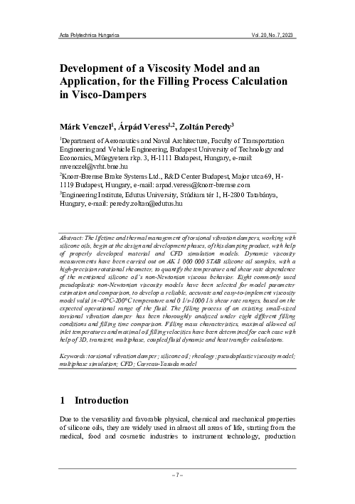 (PDF) Development of a Viscosity Model and an Application, for the Filling Process Calculation ...
