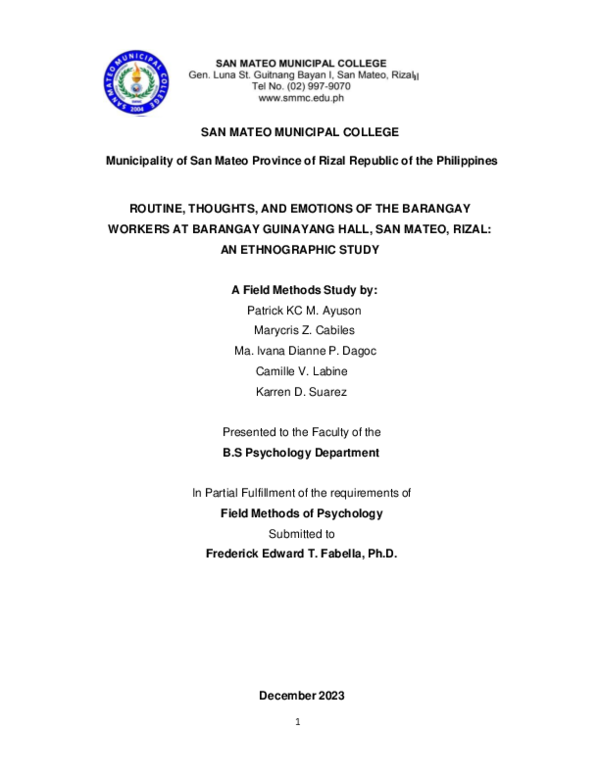 (PDF) ROUTINE, THOUGHTS, AND EMOTIONS OF THE BARANGAY WORKERS AT ...
