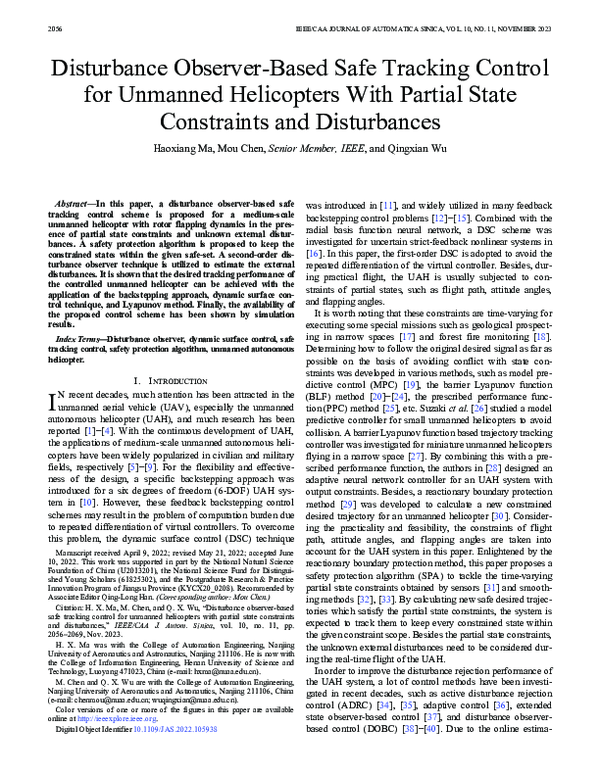 (PDF) Disturbance Observer-Based Safe Tracking Control for Unmanned ...