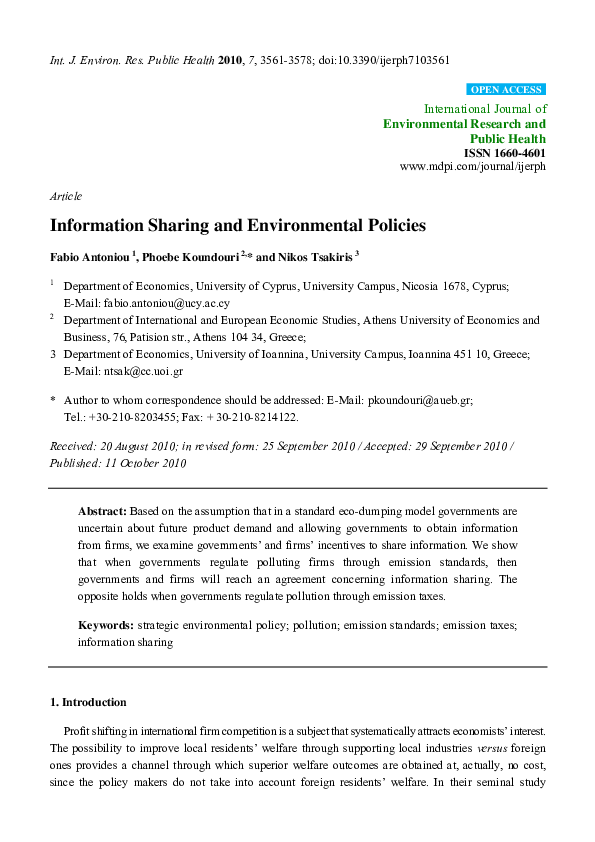 (PDF) Information Sharing and Environmental Policies