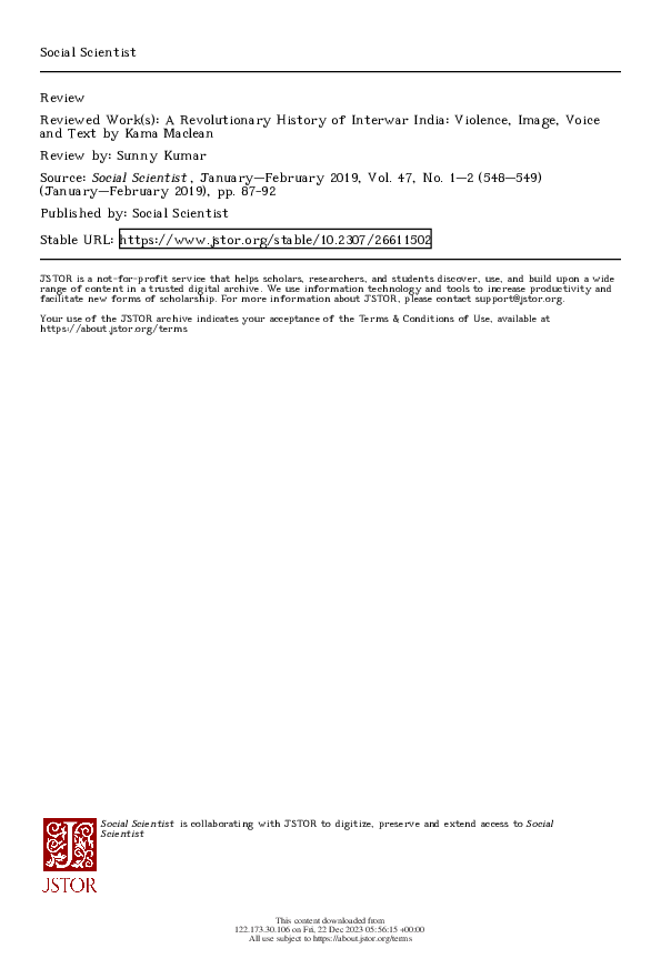 (PDF) Review of Kama Maclean's A Revolutionary History of Interwar ...