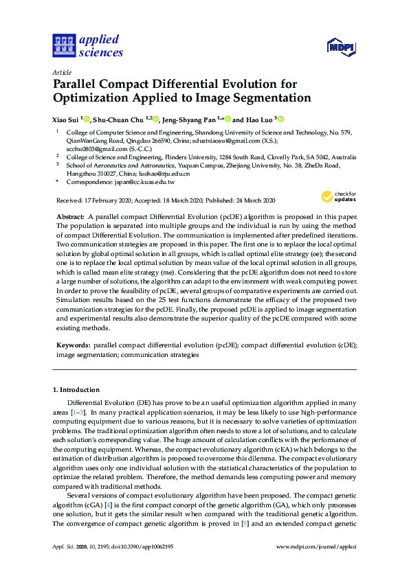 (PDF) Parallel Compact Differential Evolution for Optimization Applied to Image Segmentation ...