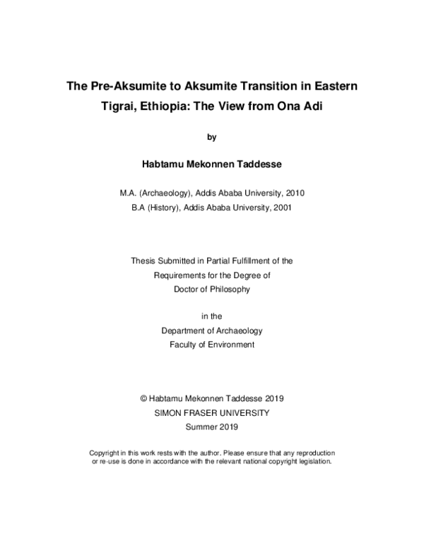 (PDF) The Pre-Aksumite to Aksumite Transition in Eastern Tigrai ...