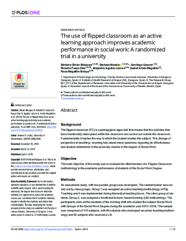 (PDF) The use of flipped classroom as an active learning approach ...