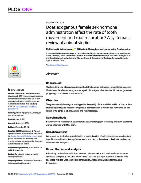 Pdf Does Exogenous Female Sex Hormone Administration Affect The Rate Of Tooth Movement And