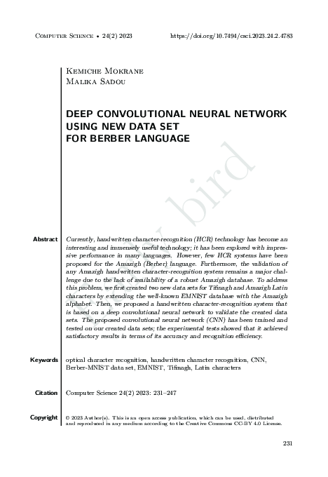 (PDF) Deep Convolutional Neural Network Using a New Dataset for Berber Language