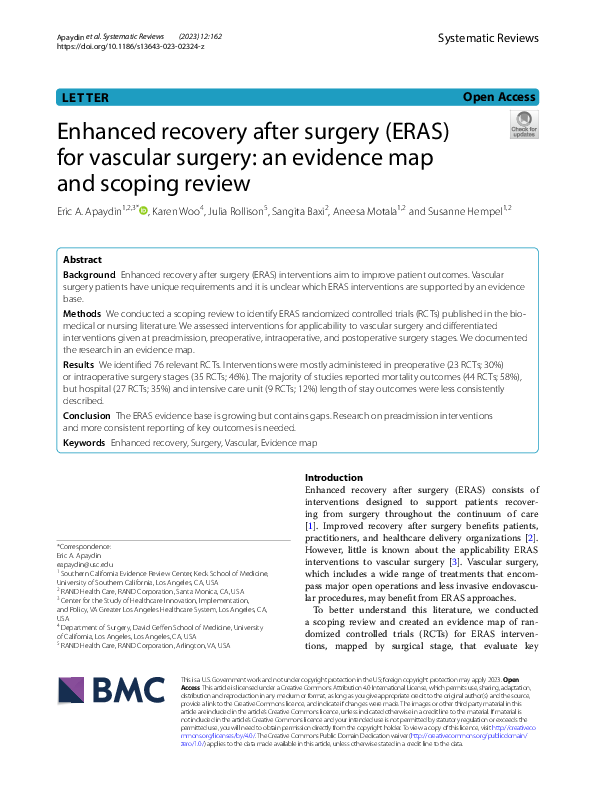 (PDF) Enhanced recovery after surgery (ERAS) for vascular surgery: an ...