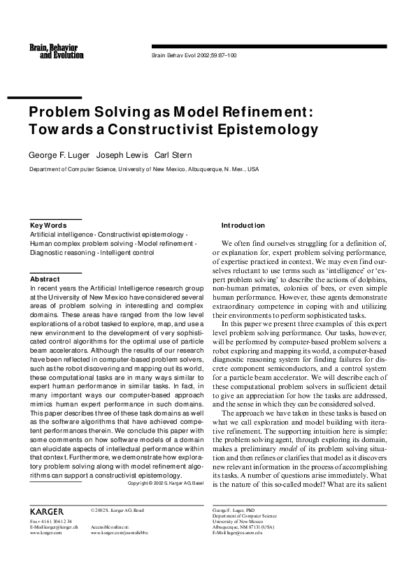 (PDF) Problem Solving as Model Refinement: Towards a Constructivist Epistemology