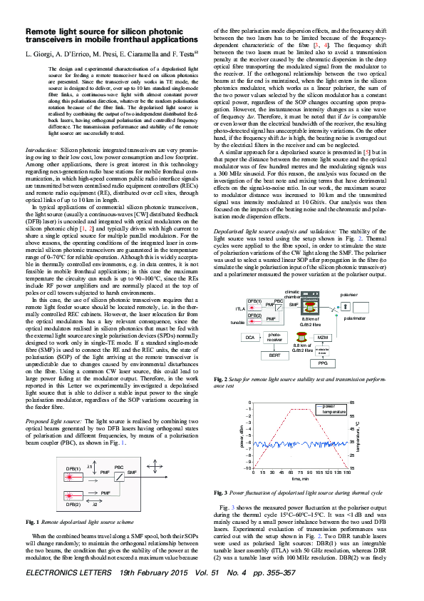 (PDF) Remote light source for silicon photonic transceivers in mobile ...