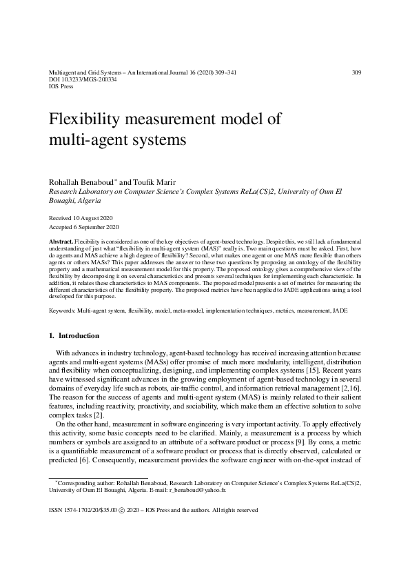 Pdf Flexibility Measurement Model Of Multi Agent Systems