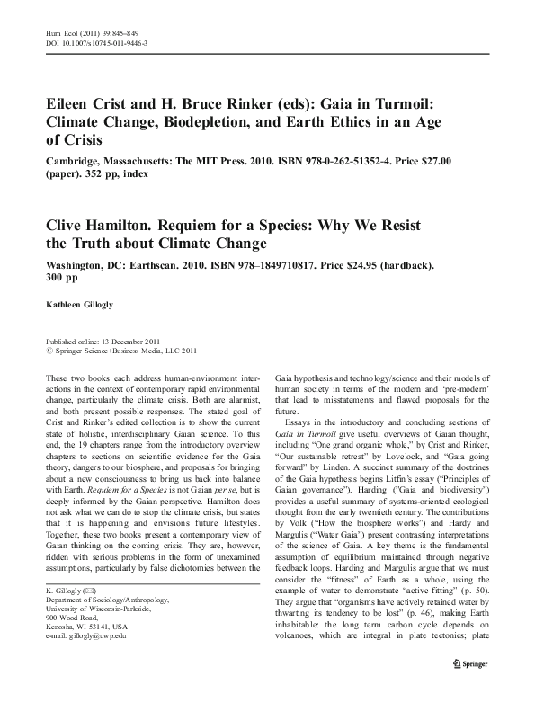 (PDF) Eileen Crist and H. Bruce Rinker (eds): Gaia in Turmoil: Climate ...