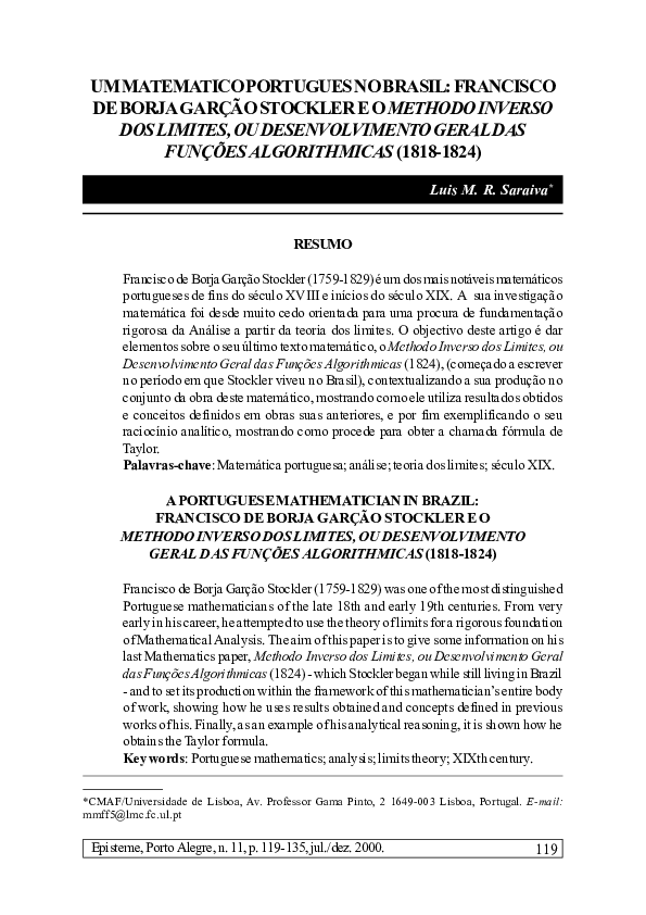 (PDF) Um matemático português no Brasil: Francisco de Borja Garção ...