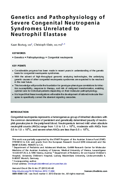 (PDF) Genetics and Pathophysiology of Severe Congenital Neutropenia ...