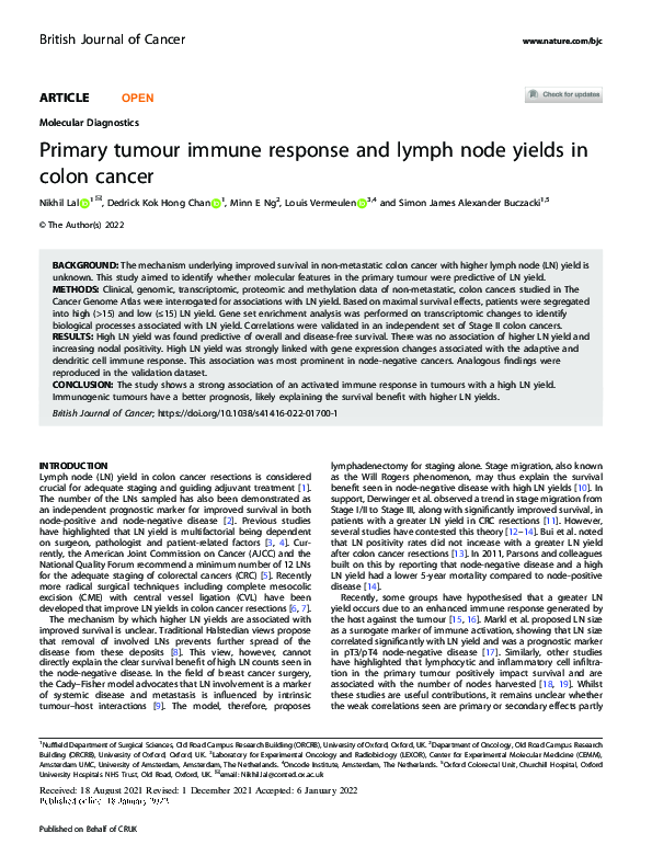 (PDF) Primary tumour immune response and lymph node yields in colon ...