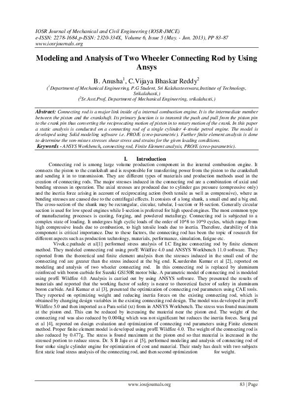 (PDF) Modeling and Analysis of Two Wheeler Connecting Rod by Using Ansys