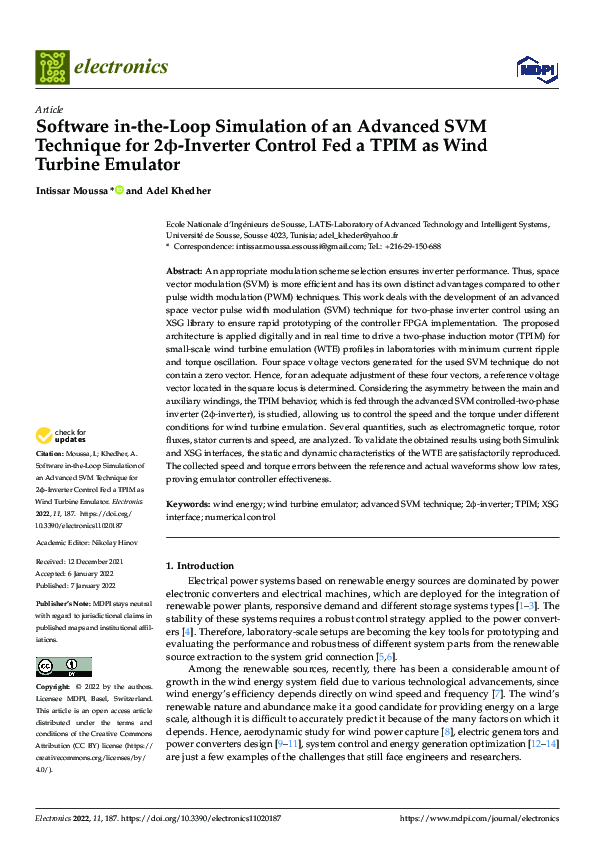 (PDF) Software in-the-Loop Simulation of an Advanced SVM Technique for 2ϕ-Inverter Control Fed a ...