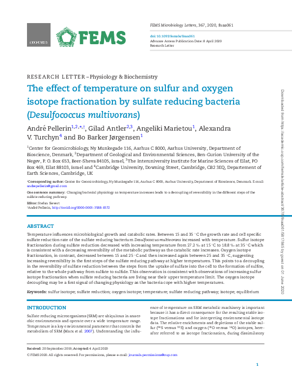 (PDF) The effect of temperature on sulfur and oxygen isotope ...