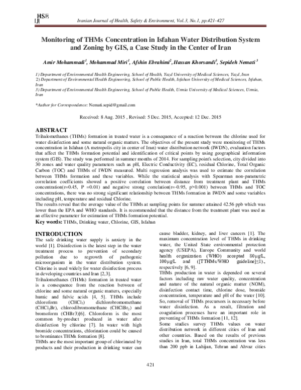 Monitoring of THMs Concentration in Isfahan Water Distribution System ...