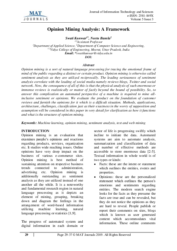 (PDF) Opinion Mining Analysis: A Framework