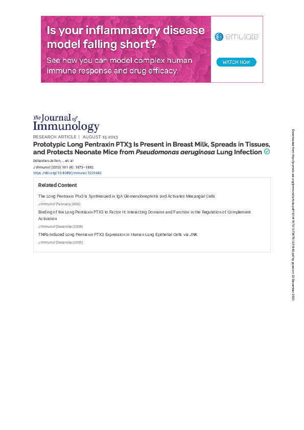 (PDF) Prototypic Long Pentraxin PTX3 Is Present in Breast Milk, Spreads ...