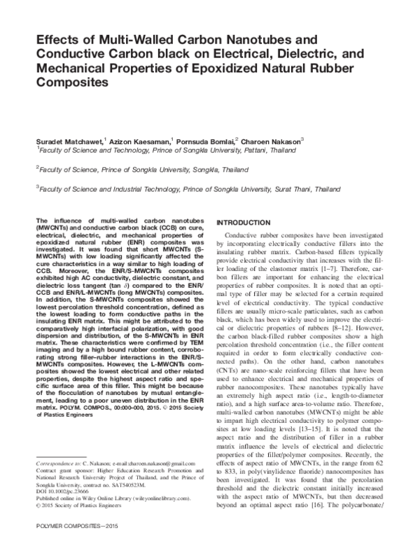 (PDF) Effects of multi‐walled carbon nanotubes and conductive carbon black on electrical ...