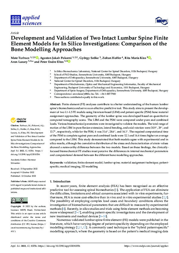 (PDF) Development and Validation of Two Intact Lumbar Spine Finite Element Models for In Silico ...