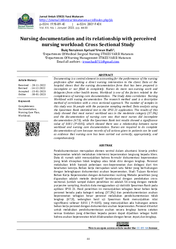 (PDF) Nursing documentation and its relationship with perceived nursing workload: Cross ...
