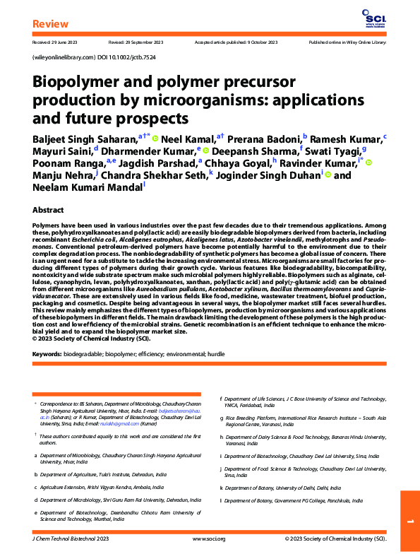 (PDF) Biopolymer and polymer precursor production by microorganisms: applications and future ...