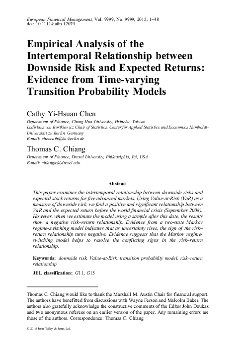(PDF) Empirical Analysis of the Intertemporal Relationship between Downside Risk and Expected ...
