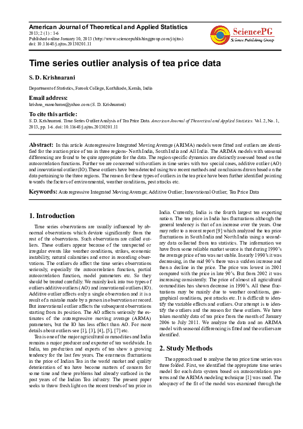(PDF) Time Series Outlier Analysis of Tea Price Data