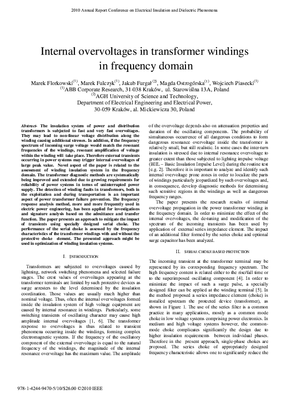 Pdf Internal Overvoltages In Transformer Windings In Frequency Domain