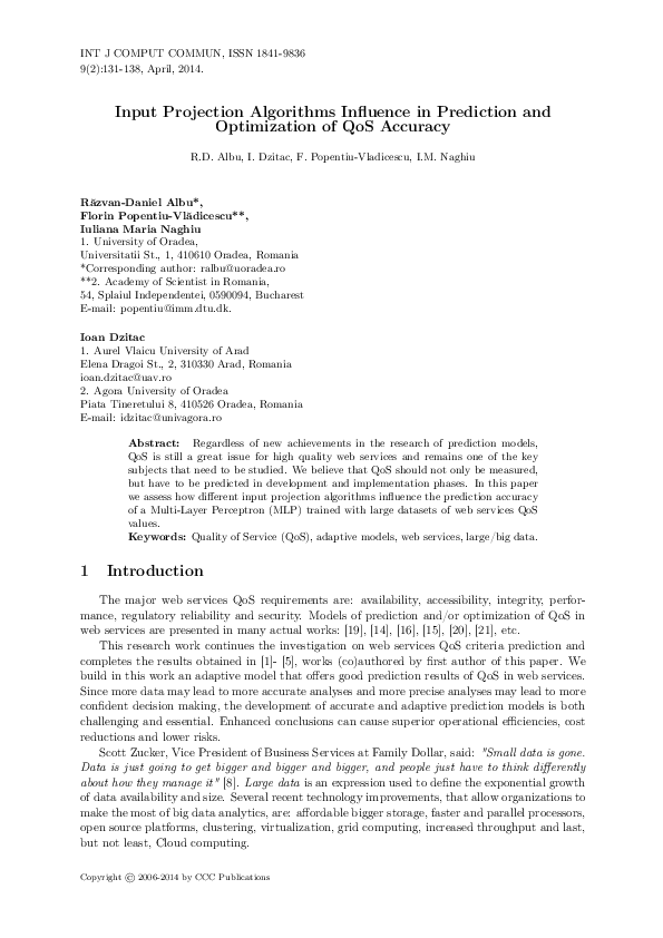 (PDF) Impact of Input Projection on QoS Prediction