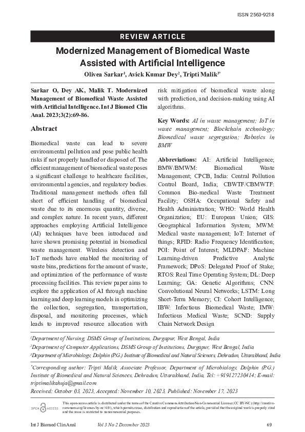 (PDF) Modernized Management of Biomedical Waste Assisted with ...