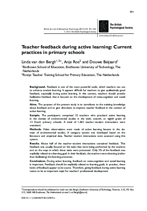 (PDF) Teacher feedback during active learning: Current practices in ...