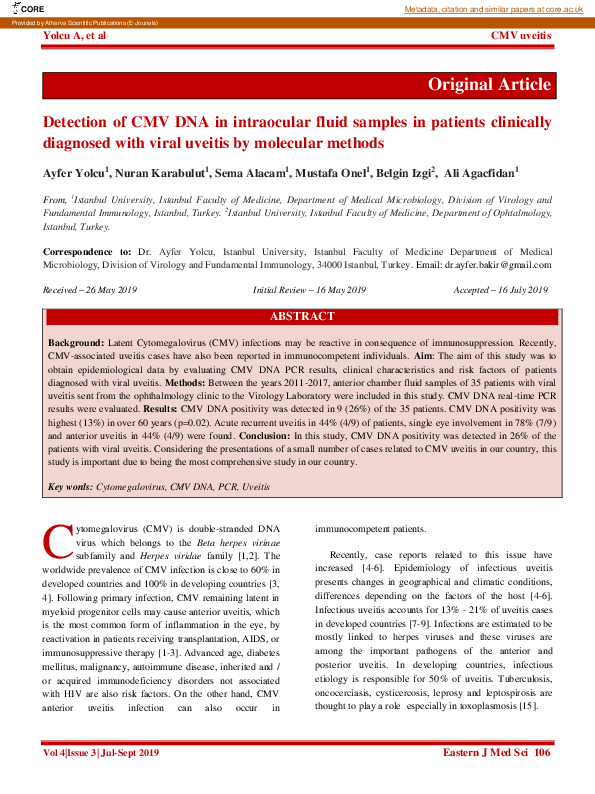 (PDF) Detection of CMV Dna in Intraocular Fluid Samples in Patients ...