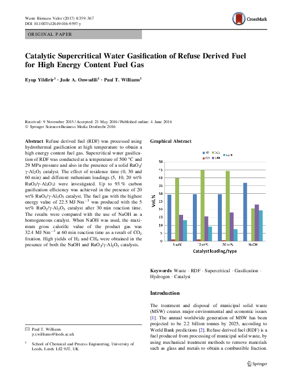 (PDF) Catalytic Supercritical Water Gasification of 2-Propanol: The ...