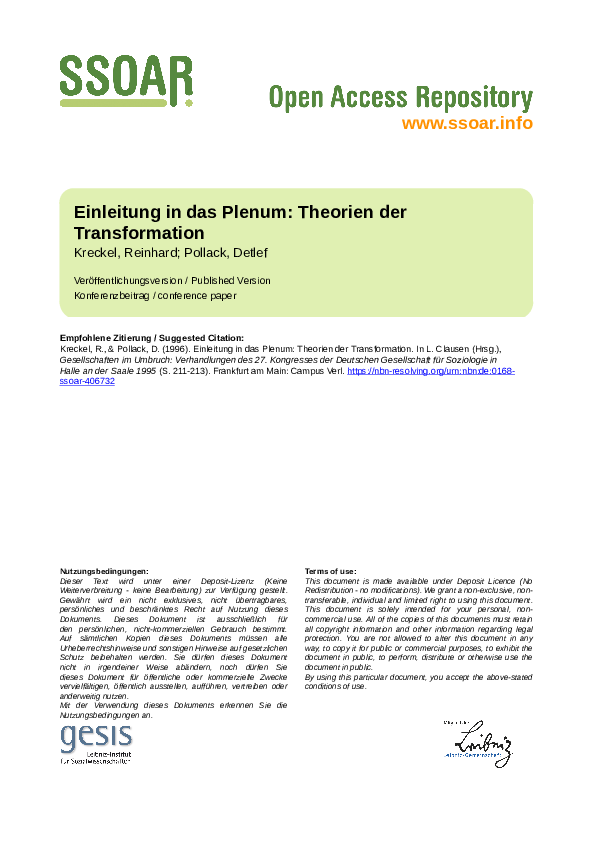 (PDF) Einleitung in das Plenum: Theorien der Transformation