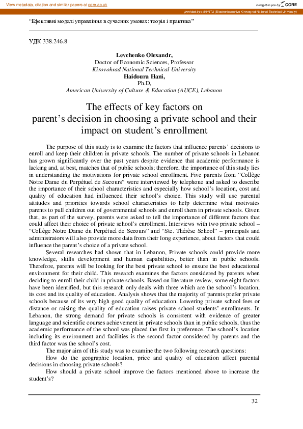 (PDF) The effects of key factors on parent’s decision in choosing a ...