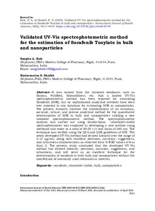 Pdf Validated Uv Vis Spectrophotometric Method For The Estimation Of