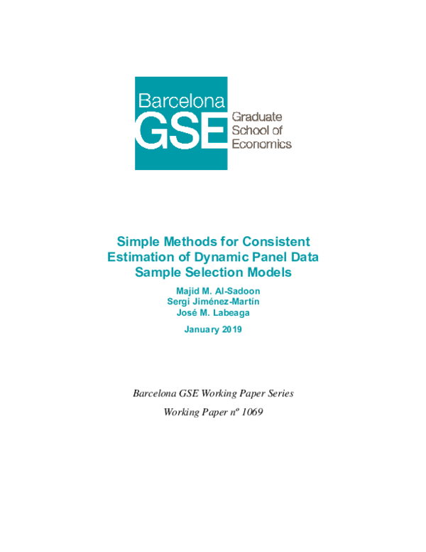 Pdf Simple Methods For Consistent Estimation Of Dynamic Panel Data Sample Selection Models